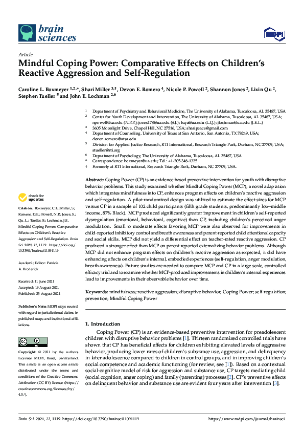 (PDF) Mindful Coping Power: Comparative Effects on Children’s Reactive ...
