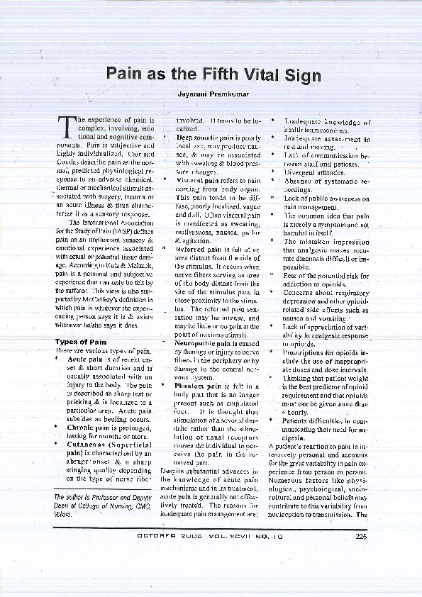 (PDF) Pain as the Fifth Vital Sign