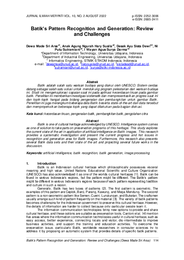 (PDF) Batik’s Pattern Recognition and Generation: Review and Challenges