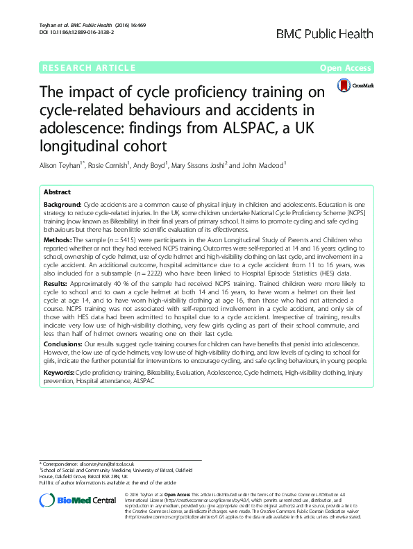(PDF) The impact of cycle proficiency training on cycle-related ...
