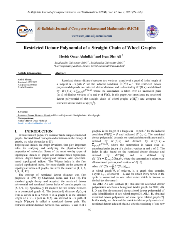 (PDF) Restricted Detour Polynomial of a Straight Chain of Wheel Graphs | Herish O. Abdullah ...