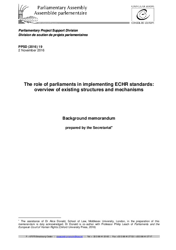 (PDF) The role of parliaments in implementing ECHR standards: overview ...