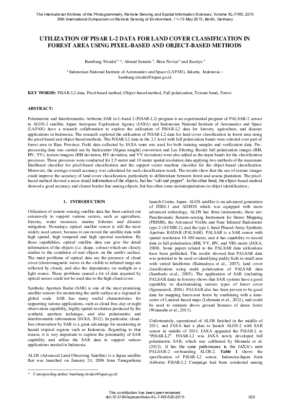 (PDF) Utilization of Pisar L-2 Data for Land Cover Classification in Forest Area Using Pixel ...