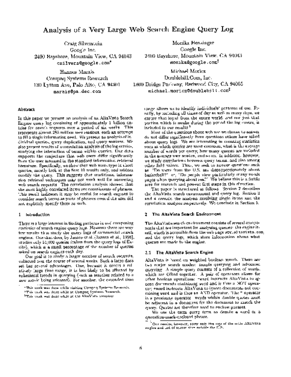 (PDF) Analysis of a very large web search engine query log