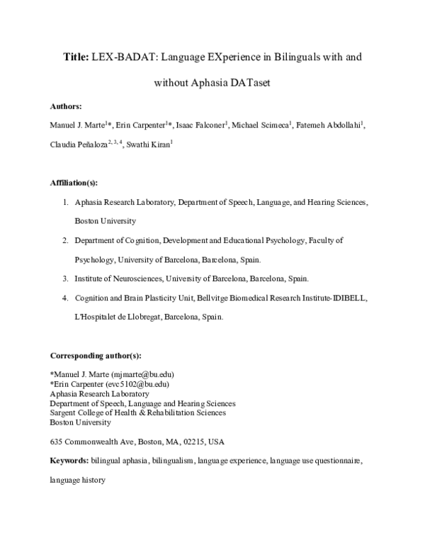 (PDF) LEX-BADAT: Language EXperience in Bilinguals With and Without ...