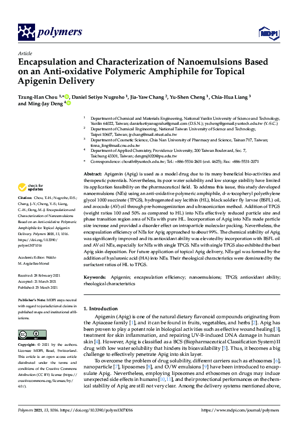(PDF) Encapsulation and Characterization of Nanoemulsions Based on an Anti-oxidative Polymeric ...