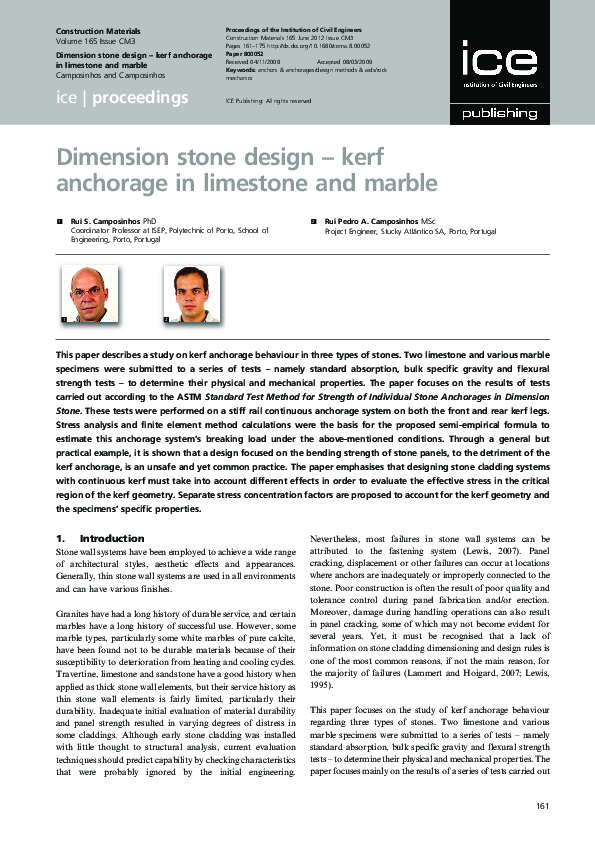 (PDF) Dimension stone design – kerf anchorage in limestone and marble