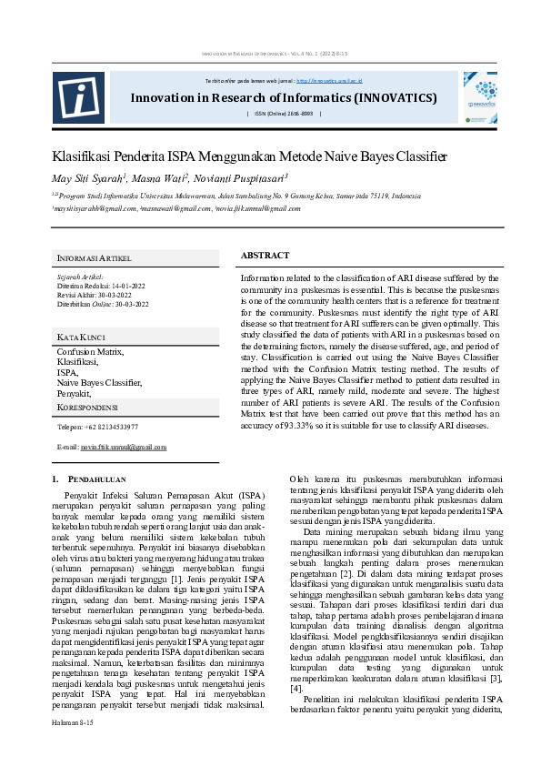 (PDF) Klasifikasi Penderita ISPA Menggunakan Metode Naive Bayes Classifier | Masna Wati ...