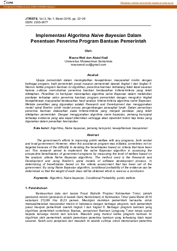 (PDF) Implementasi Algoritma Naive Bayesian Dalam Penentuan Penerima Program Bantuan Pemerintah