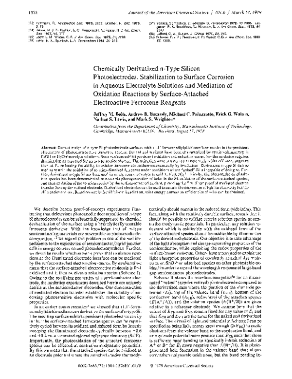 (PDF) Chemically derivatized n-type silicon photoelectrodes. Stabilization to surface corrosion ...