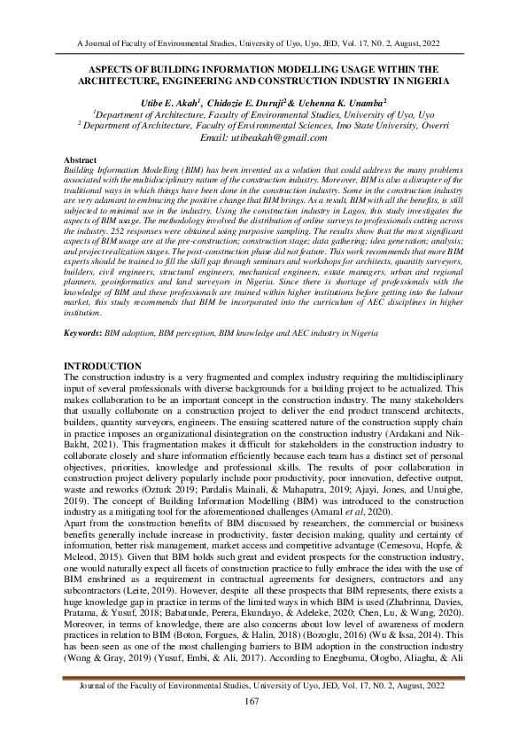 Pdf Aspects Of Building Information Modelling Usage Within The