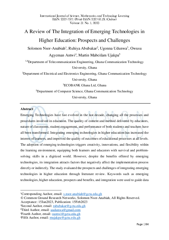 (PDF) A Review of The Integration of Emerging Technologies in Higher ...
