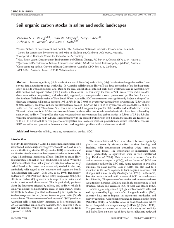 (PDF) Soil Carbon Stocks in Saline Landscapes