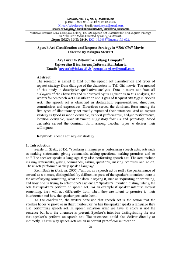(PDF) Speech Act Classification and Request Strategy in “Tall Girl ...