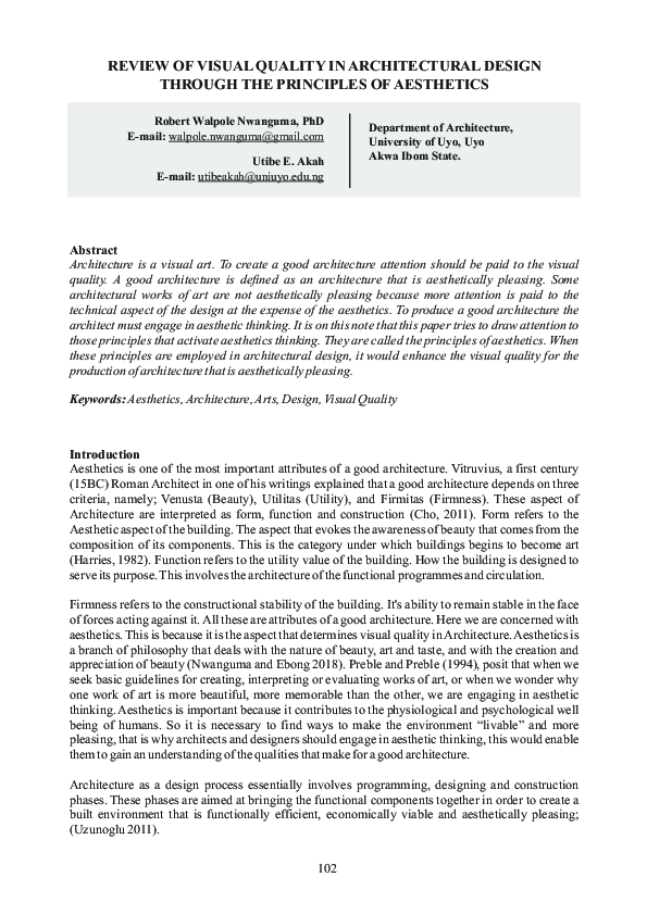 (PDF) REVIEW OF VISUAL QUALITY IN ARCHITECTURAL DESIGN THROUGH THE ...