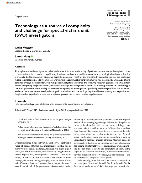 (PDF) Technology as a source of complexity and challenge for special victims unit (SVU ...