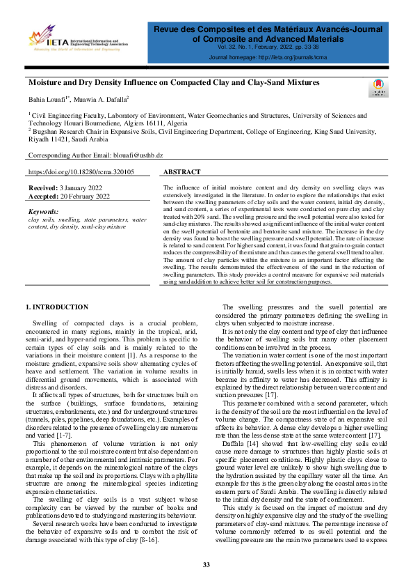 (PDF) Moisture and Dry Density Influence on Compacted Clay and Clay ...