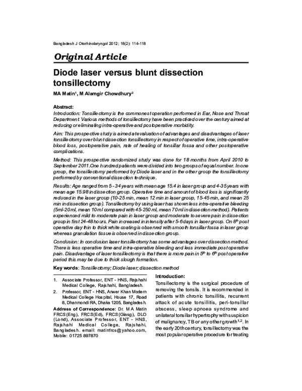 (PDF) Diode laser versus blunt dissection tonsillectomy | Prof. Dr. M ...