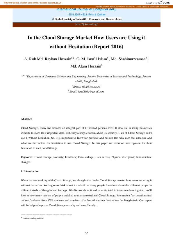 (PDF) In the Cloud Storage Market How Users are Using it without Hesitation (Report 2016 ...