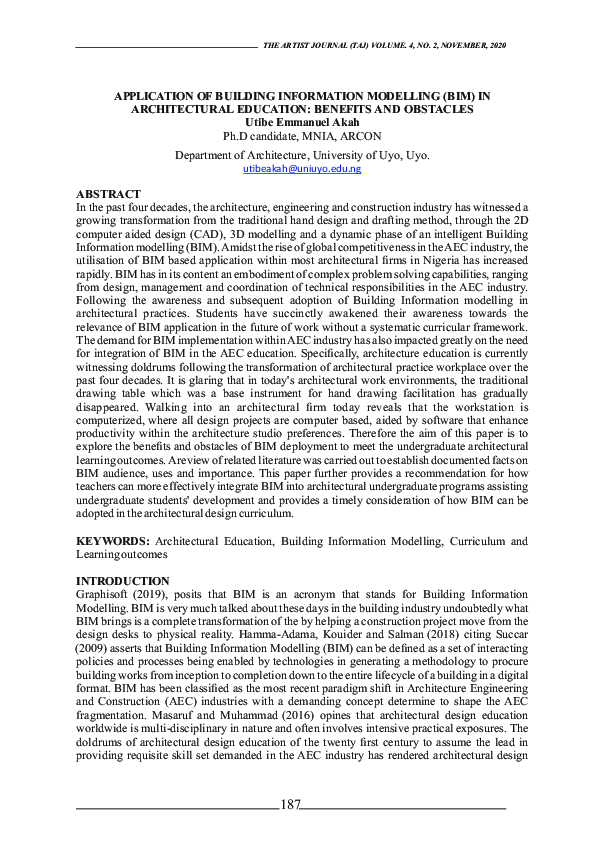 (PDF) APPLICATION OF BUILDING INFORMATION MODELLING (BIM) IN ...