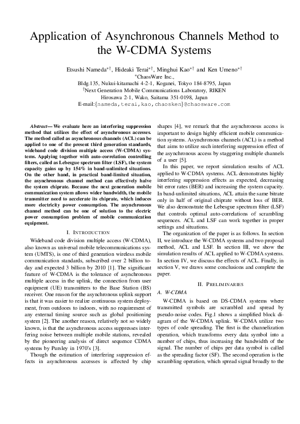 (PDF) Application of Asynchronous Channels Method to the W-CDMA Systems