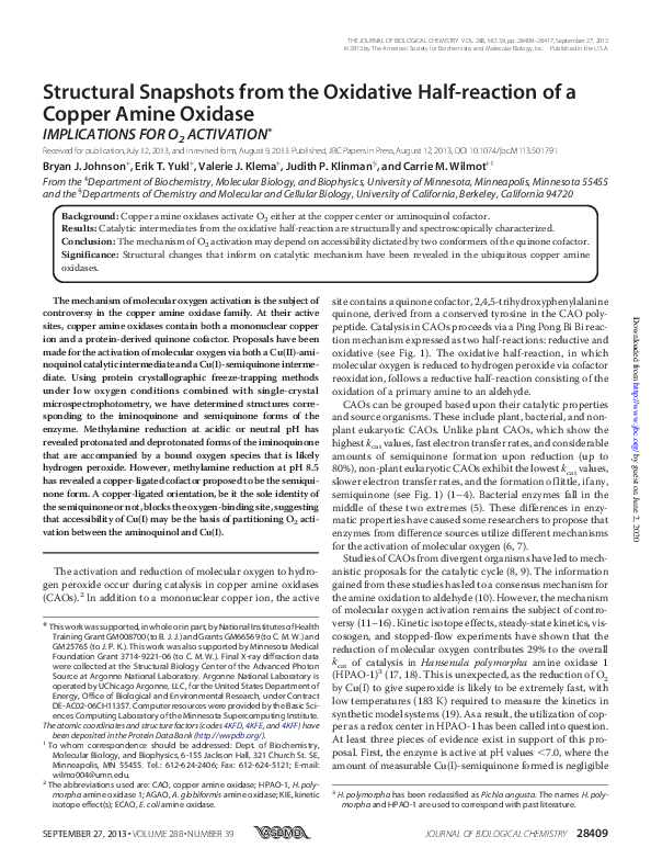 (PDF) Structural Snapshots from the Oxidative Half-reaction of a Copper ...