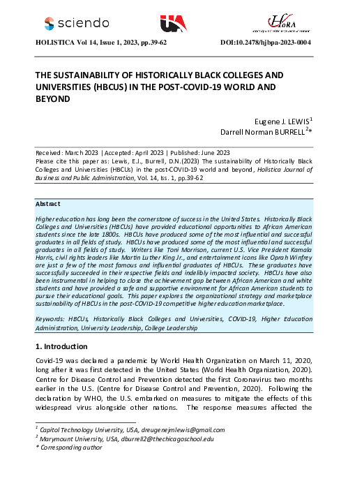 (PDF) The Sustainability of Historically Black Colleges and ...