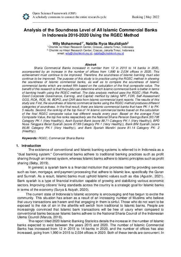 (PDF) Analysis of the Soundness Level of All Islamic Commercial Banks ...
