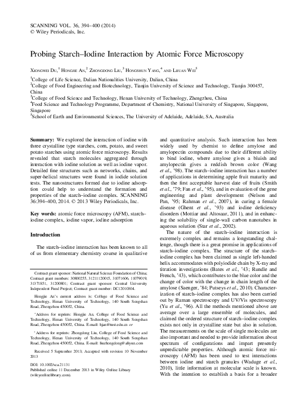(PDF) Probing starch-iodine interaction by atomic force microscopy