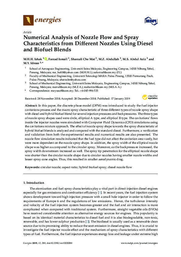 (PDF) Numerical Analysis of Nozzle Flow and Spray Characteristics from Different Nozzles Using ...