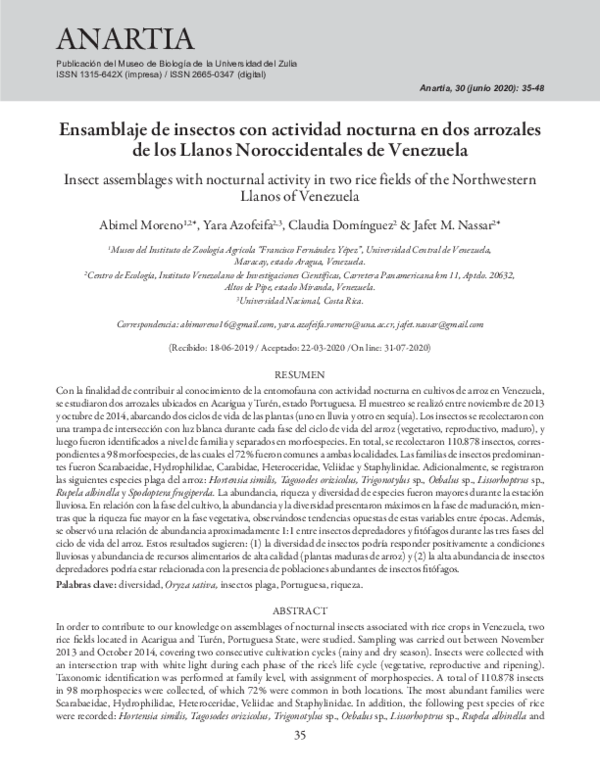 (PDF) Ensamblaje de insectos con actividad nocturna en dos arrozales de ...