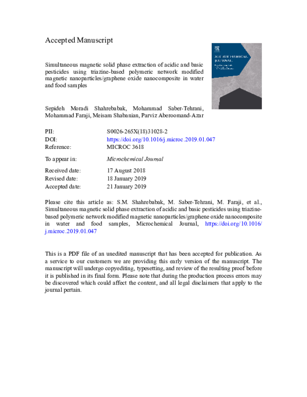 (PDF) Simultaneous magnetic solid phase extraction of acidic and basic pesticides using triazine ...