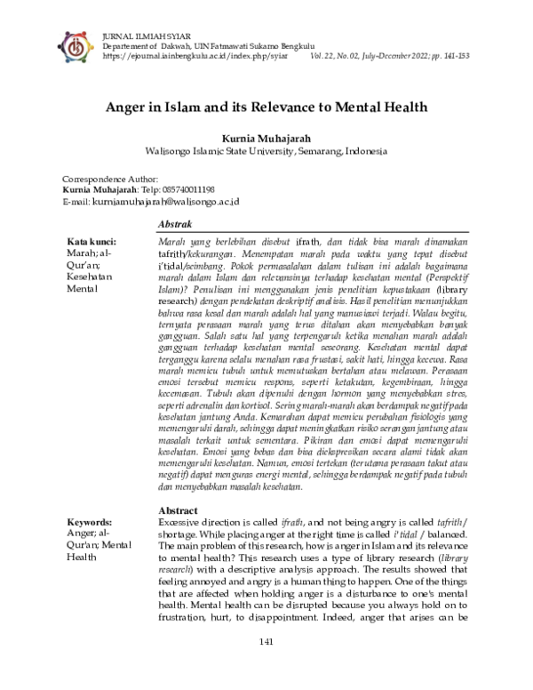 (PDF) Anger in Islam and its Relevance to Mental Health