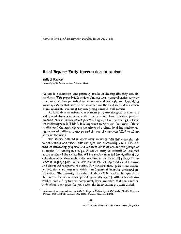 (PDF) Brief report: Early intervention in autism
