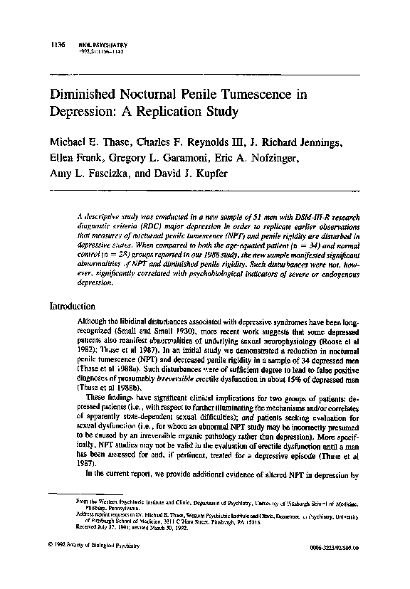 (PDF) Diminished nocturnal penile tumescence in depression: A replication study | E. Frank ...