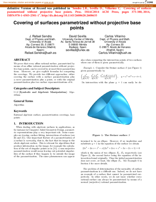(PDF) Covering of surfaces parametrized without projective base points
