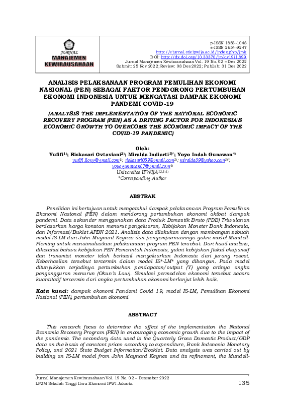 (PDF) Analisis Pelaksanaan Program Pemulihan Ekonomi Nasional (Pen ...