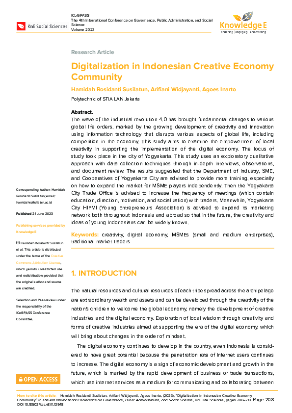 (PDF) Digitalization in Indonesian Creative Economy Community