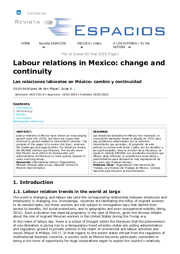 (PDF) Labour relations in Mexico: change and continuity