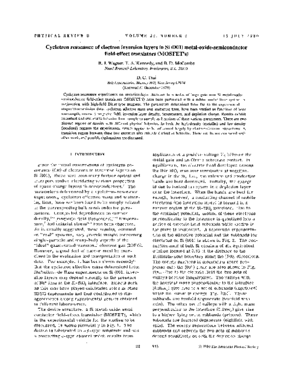 (PDF) Cyclotron resonance of electron inversion layers in Si (001 ...