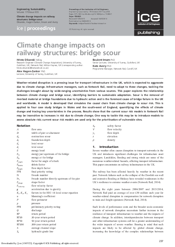 (PDF) Climate change impacts on railway structures: bridge scour