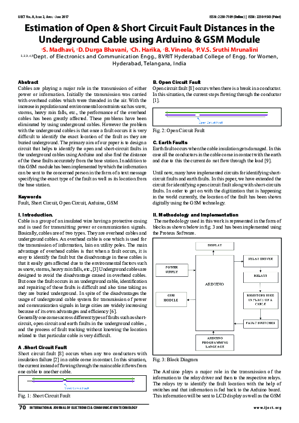 (PDF) Estimation of Open & Short Circuit Fault Distances in the Underground Cable using Arduino ...