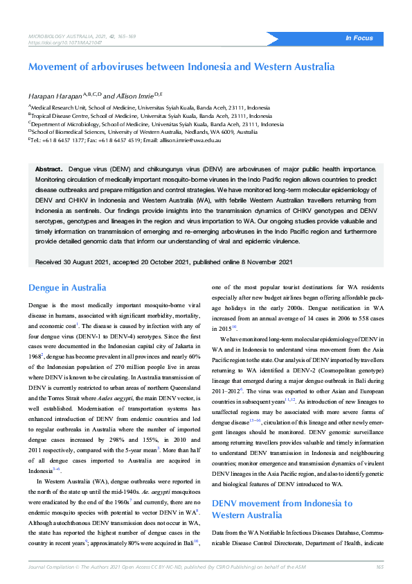 (PDF) Movement of arboviruses between Indonesia and Western Australia