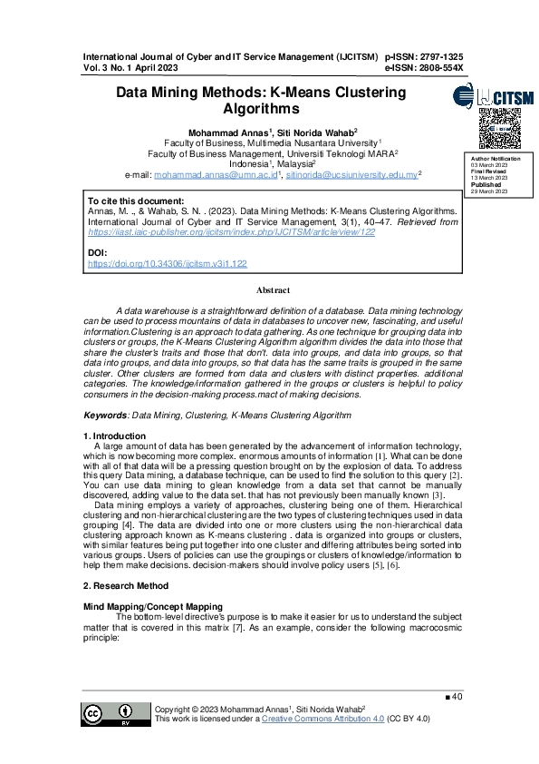 (PDF) Data Mining Methods: K-Means Clustering Algorithms