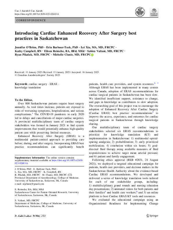 (PDF) Introducing Cardiac Enhanced Recovery After Surgery best ...