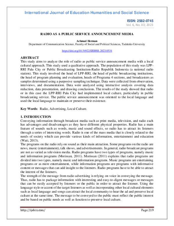 (PDF) Radio as a Public Service Announcement Media