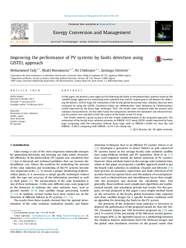 Pdf Improving The Performance Of Pv Systems By Faults Detection Using Gistel Approach