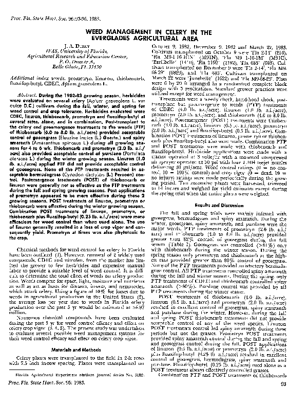 (PDF) Weed Management in Celery in the Everglades Agricultural Area