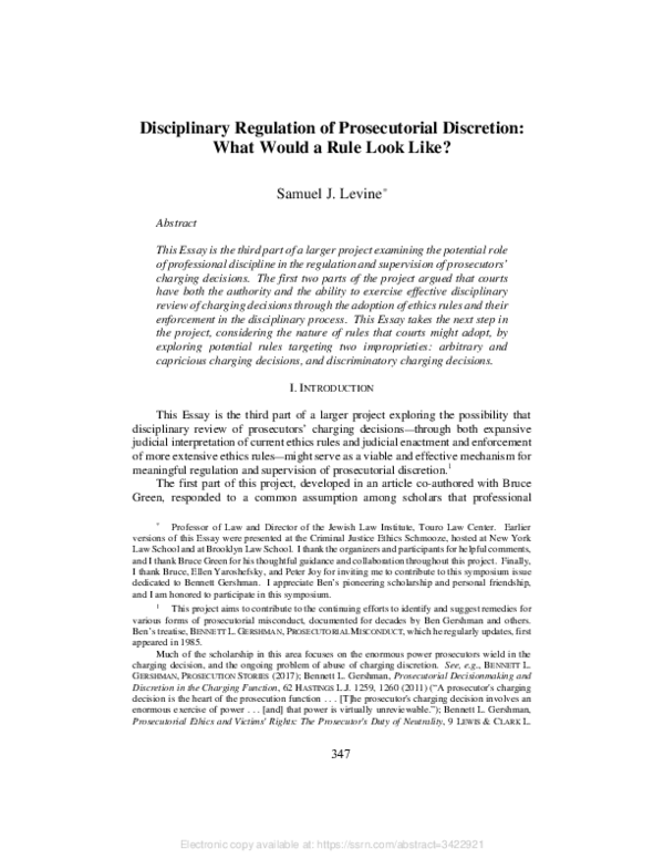 (PDF) Disciplinary Regulation of Prosecutorial Discretion: What Would a ...