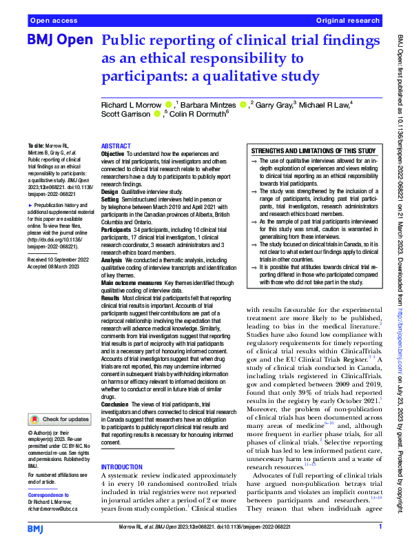 Pdf Public Reporting Of Clinical Trial Findings As An Ethical